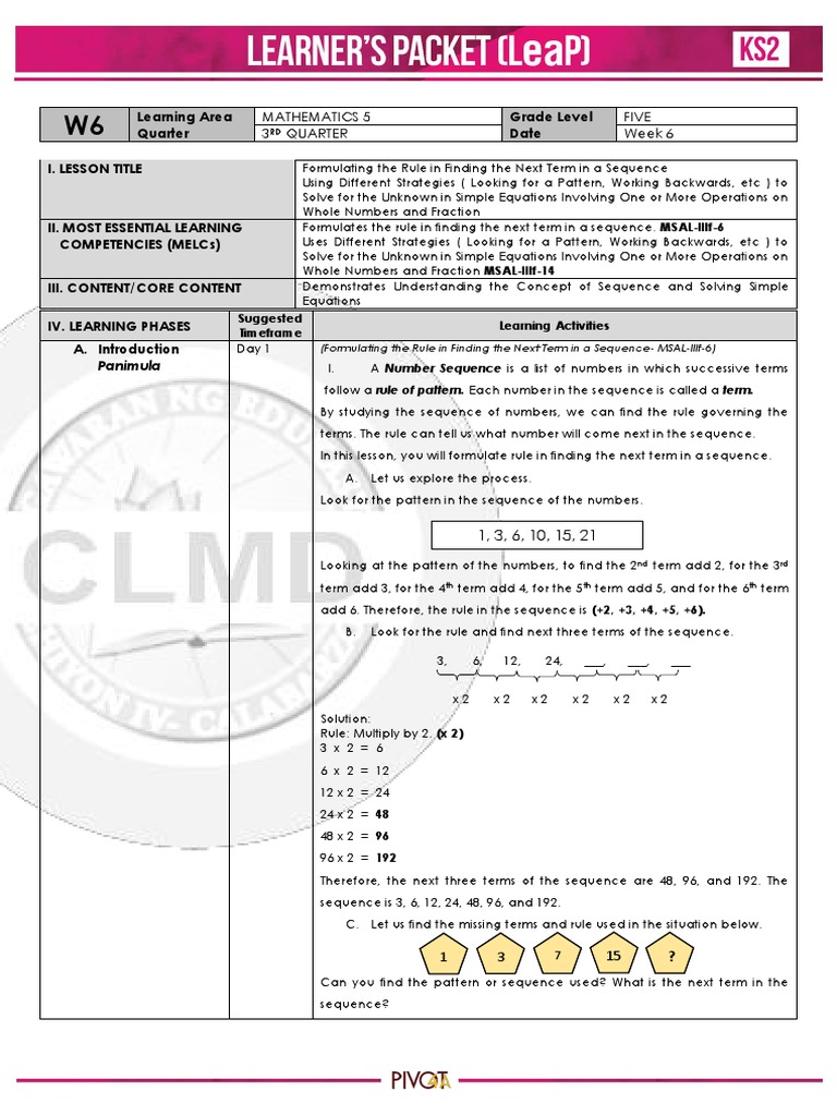 LeaP Math G5 Week 6 Q3 | Download Free PDF | Learning | Numbers