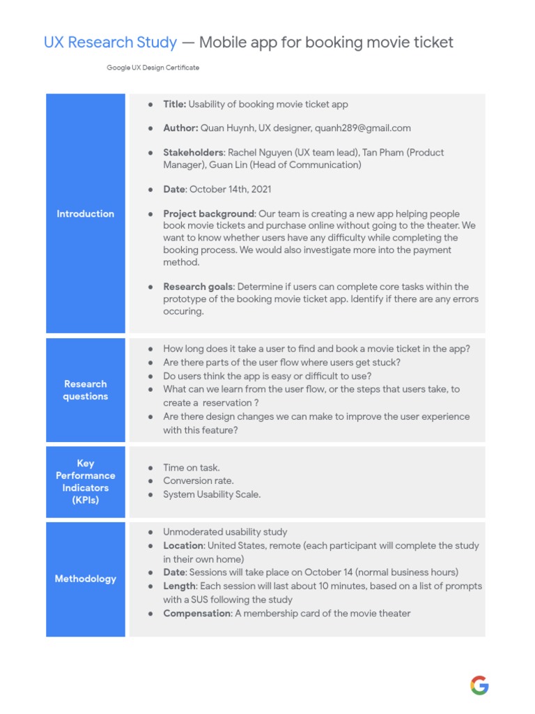 UX Research Study Plan | PDF | Usability | Mobile App