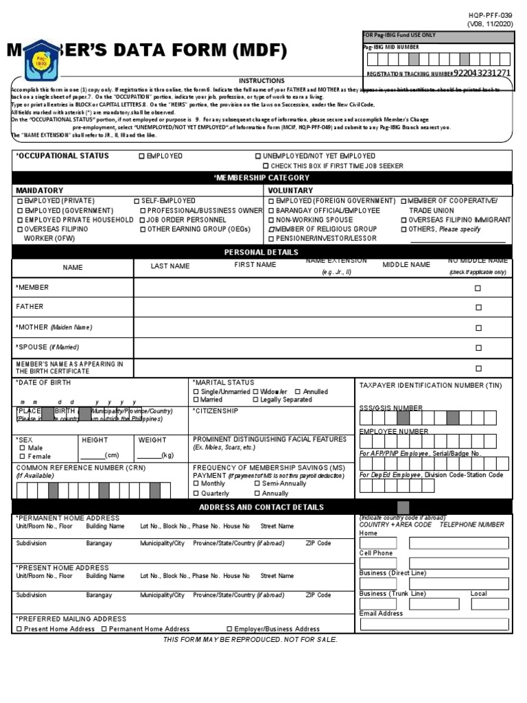 Member'S Data Form (MDF) : Instructions | PDF | Government