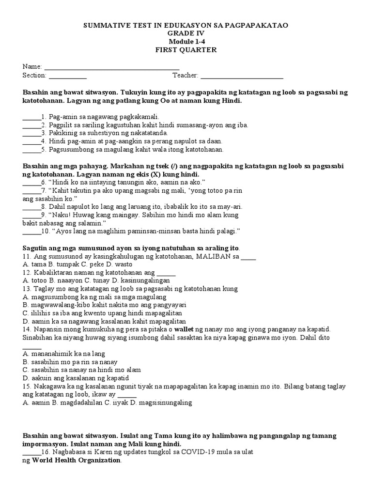 Summative Test Q1 Compiled | PDF