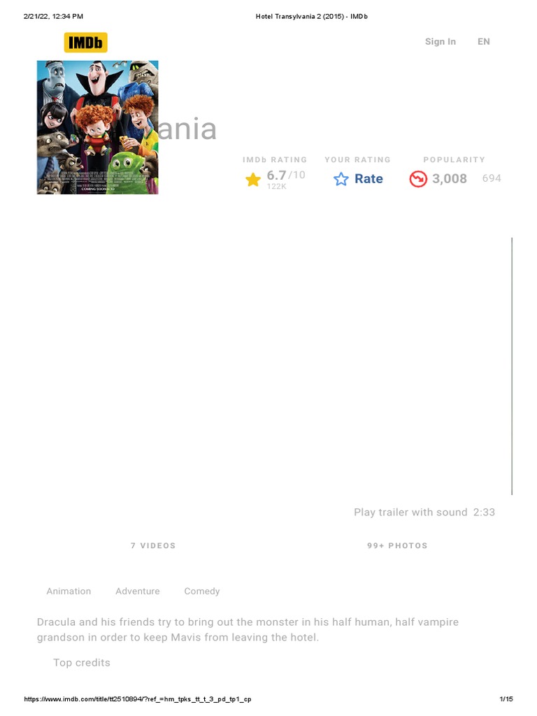Hotel Transylvania 2 Overview | PDF
