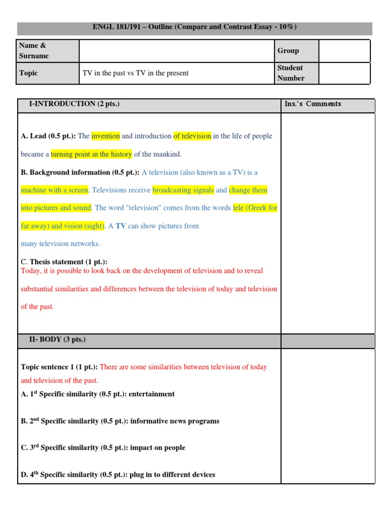Sample Outline - TV in The Past Vs in The Present | PDF | Television ...