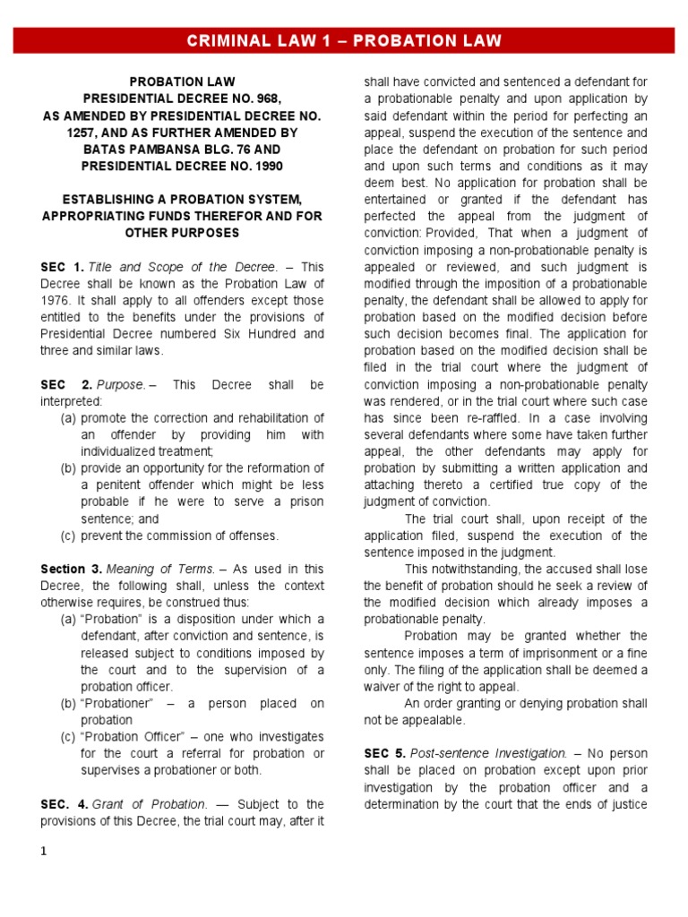 Crim1 - Probation Law | PDF | Probation | Bail