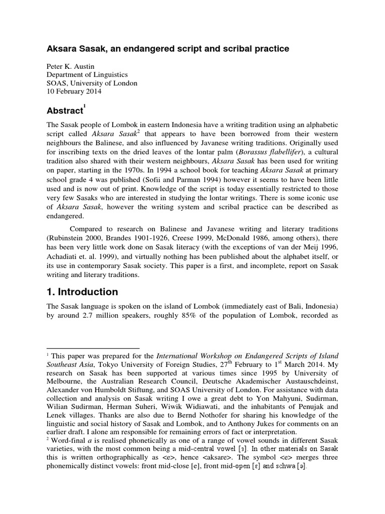 Endangered Aksara Sasak Script | PDF | Human Communication | Linguistics