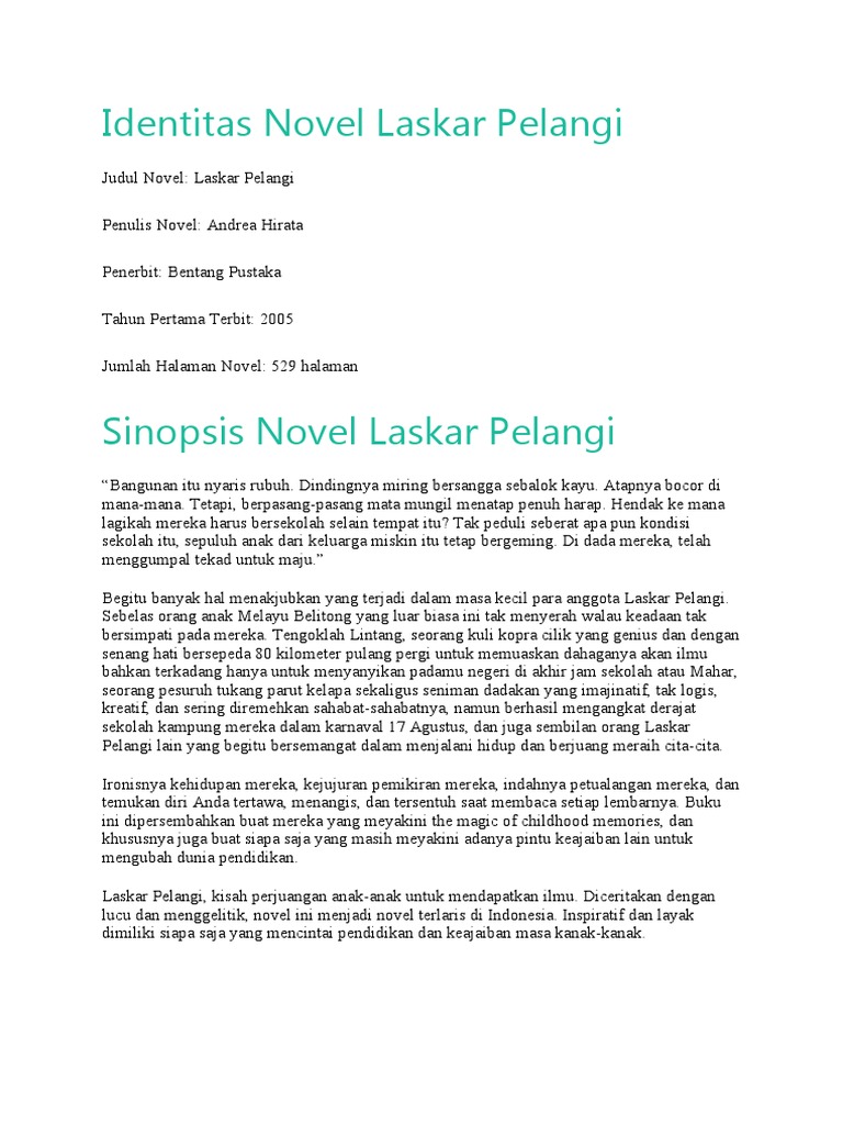 Identitas Novel Laskar Pelangi | PDF