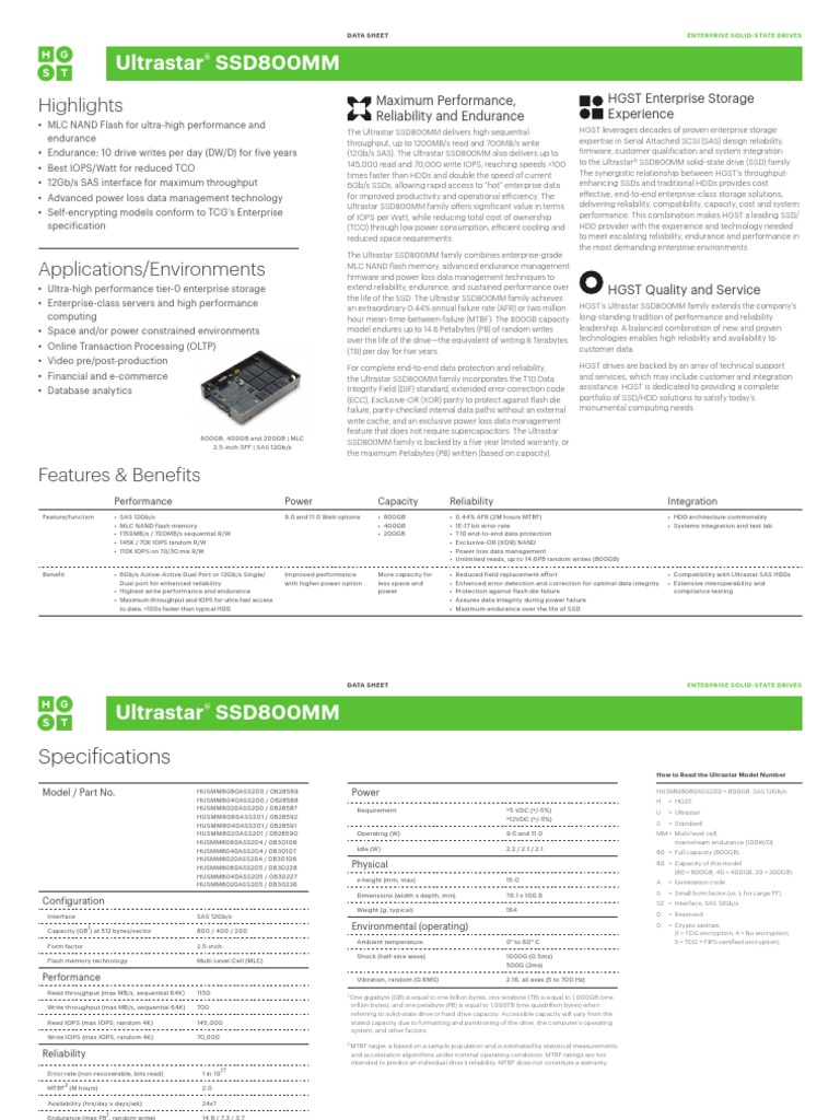 Data Sheet Ultrastar ssd800mm | PDF | Solid State Drive | Hard Disk Drive