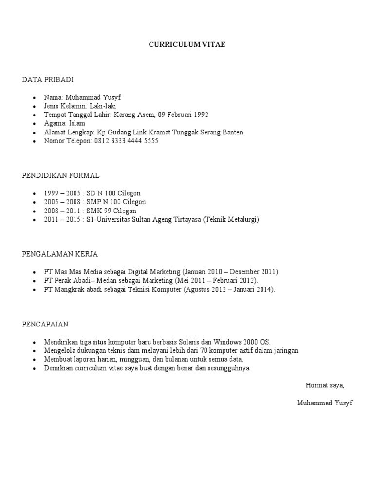 Contoh CV Simple | PDF