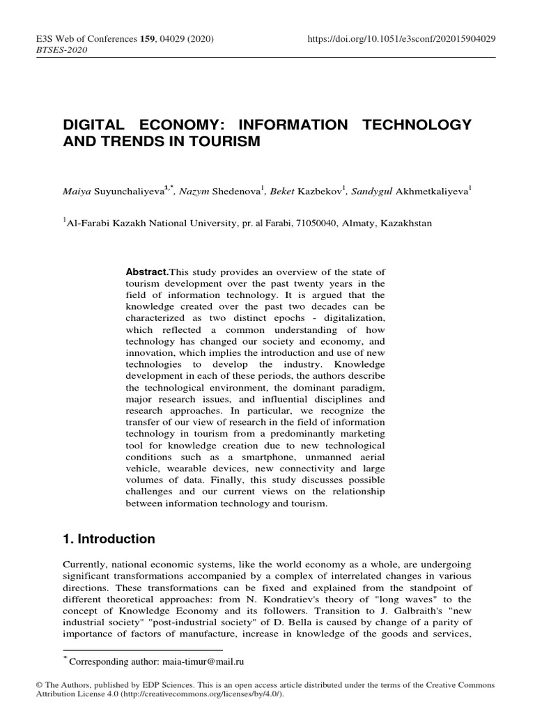 Digital Economy: Information Technology and Trends in Tourism | PDF ...