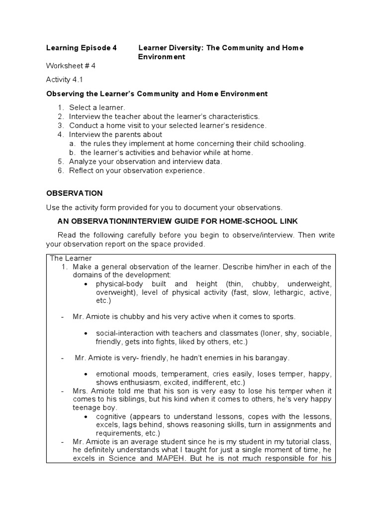 Learning Episode 4 Learner Diversity The Community And Home