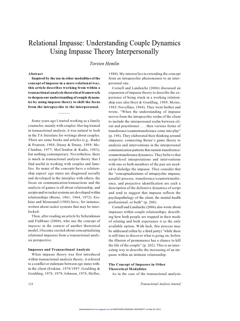 Hemlin Relational Impasse | PDF | Psychotherapy | Gestalt Therapy