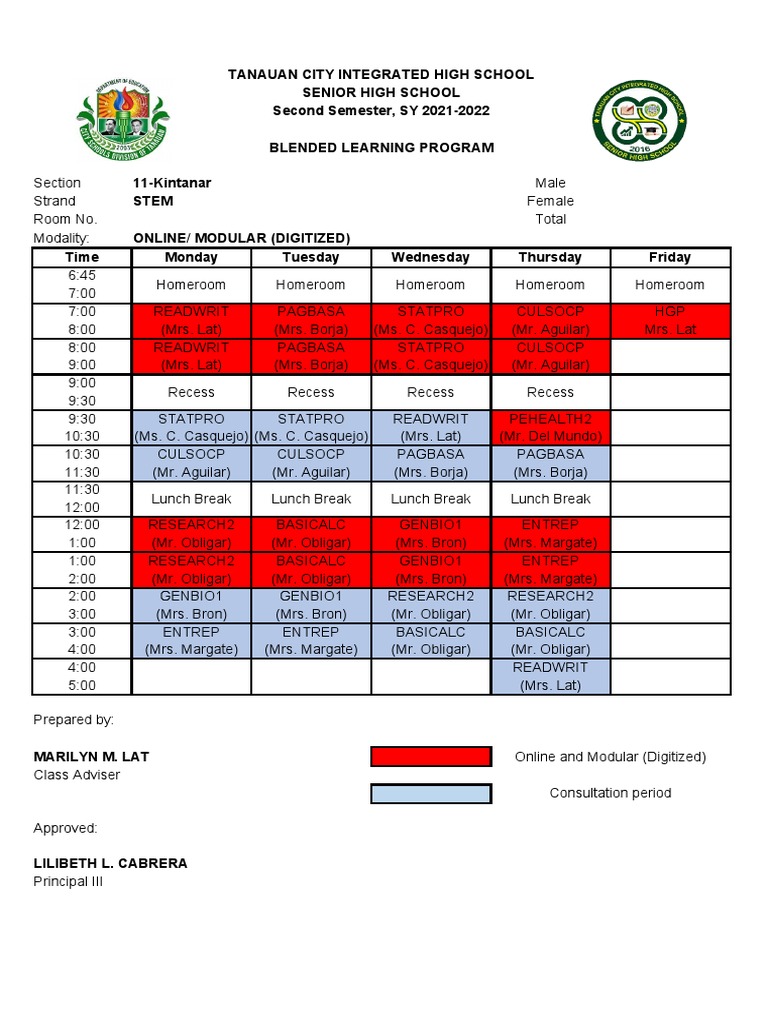 Tanauan City Senior High School Schedule Pdf Academic Term Social