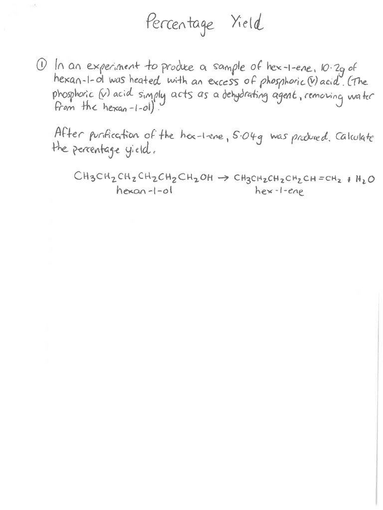 Percentage Yield Questions | PDF