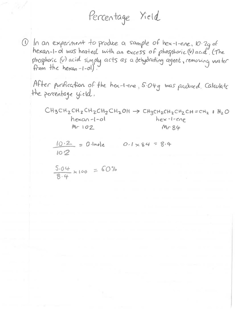 Percentage Yield Answers | PDF