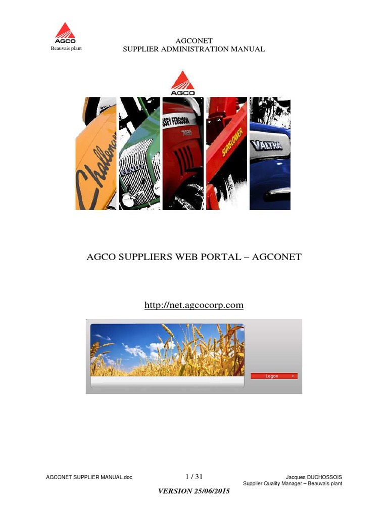 Agco Suppliers Web Portal - Agconet: Agconet Supplier Administration ...