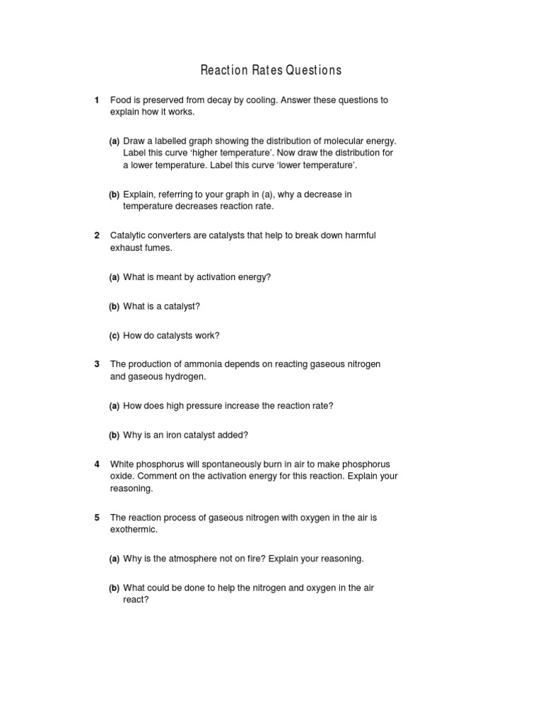 Reaction Rates Questions | PDF