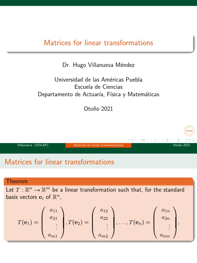 Matrices For Linear Transformations | PDF | Matrix (Mathematics ...