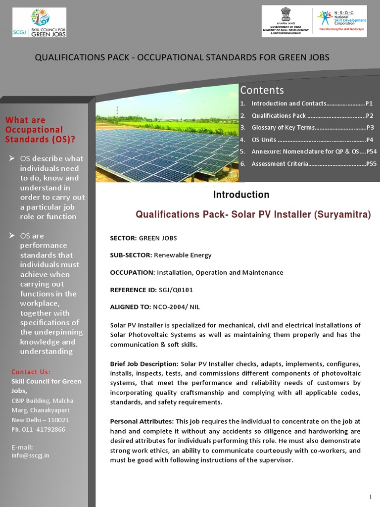 Qualifications Pack - Occupational Standards For Green Jobs | PDF ...
