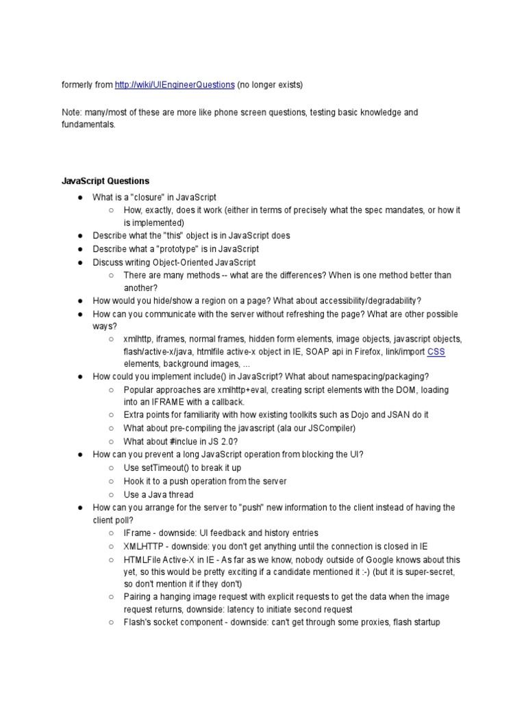 Intrebari Pentru Interviu de Frontend | PDF | Java Script | Web Application