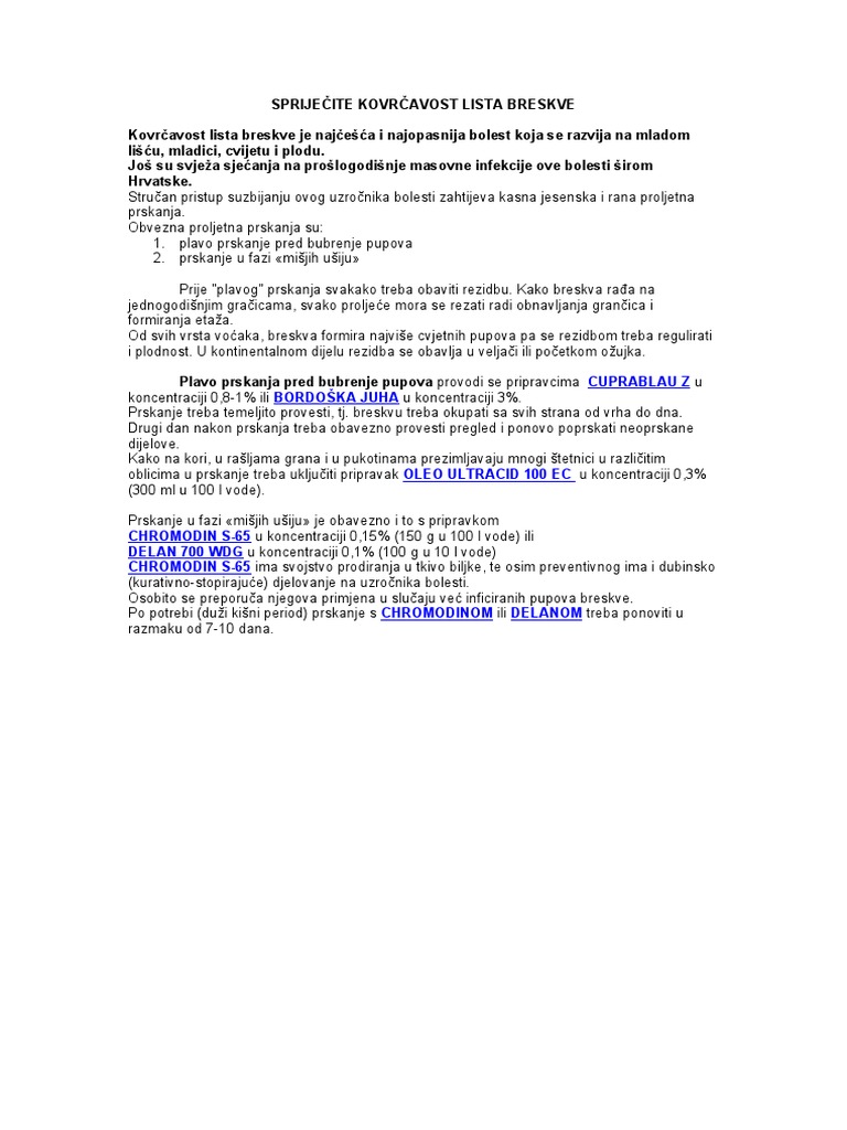 Spriječite Kovrčavost Lista Breskve | PDF