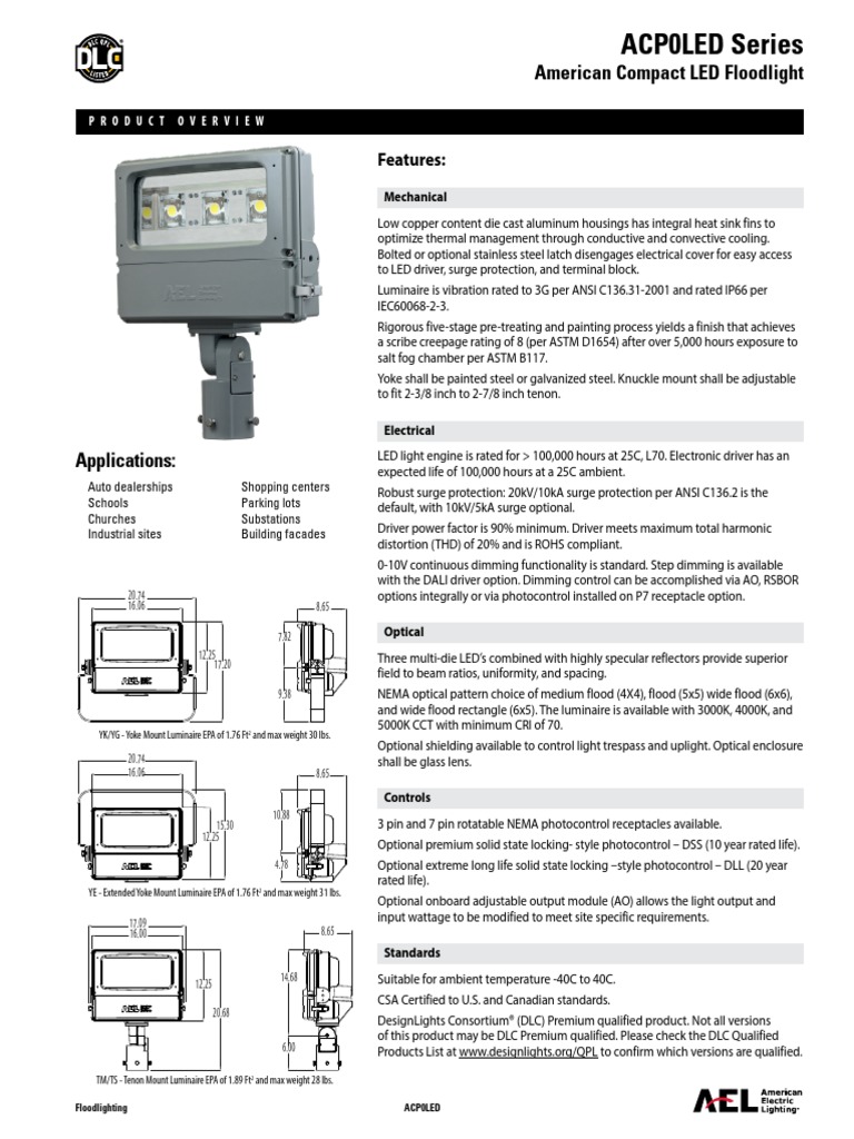 ACP0LED Series: American Compact LED Floodlight | PDF | Lighting ...