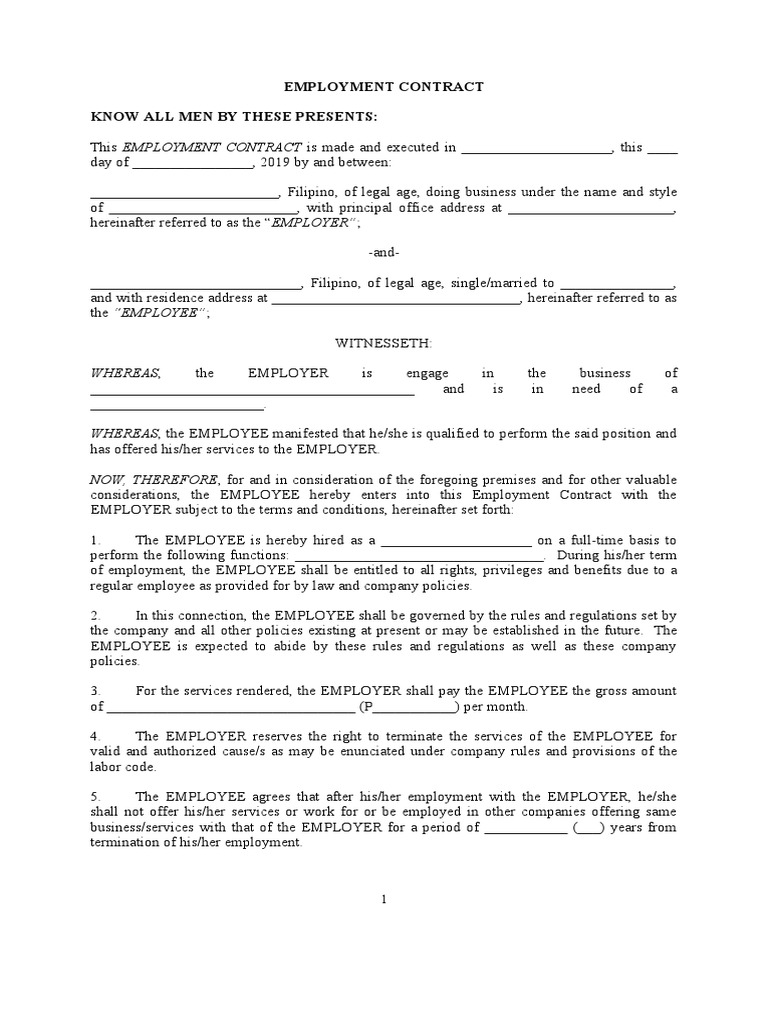 Employment Contract Know All Men by These Presents:: WHEREAS, The ...