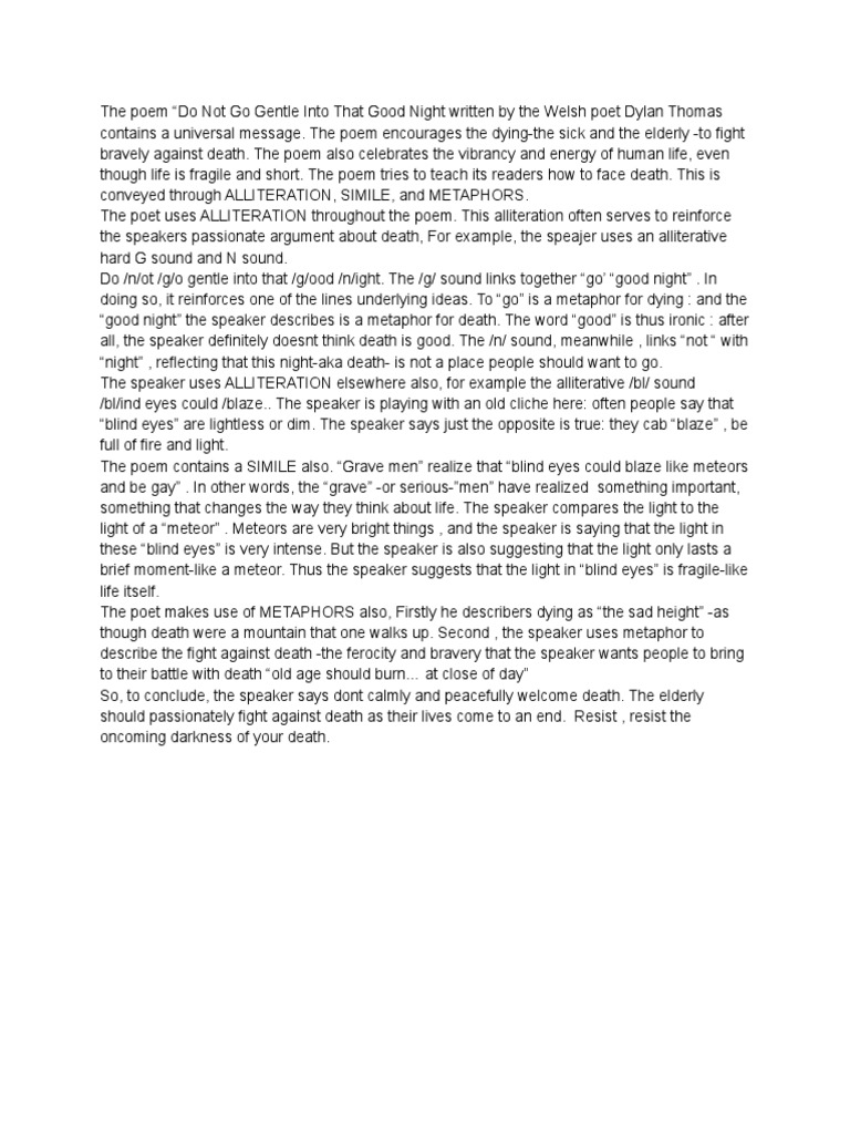 Do Not Go Gentle Into That Night (Revised) | PDF | Poetry | Poetic Devices