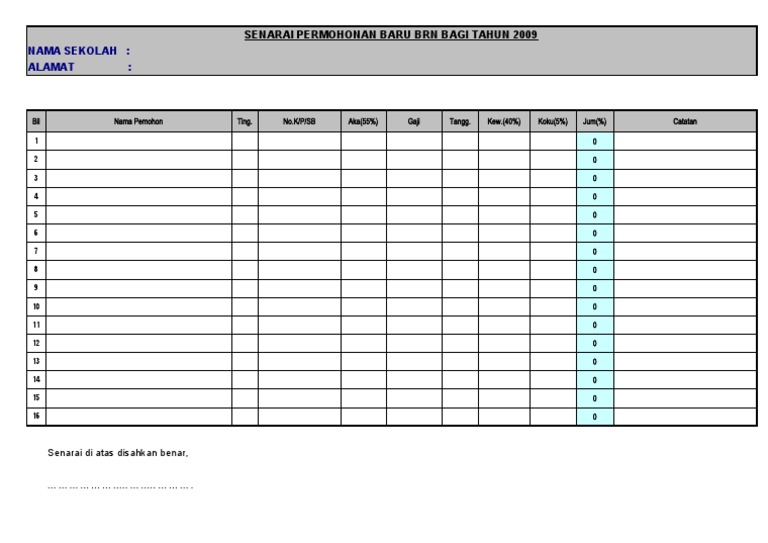 Contoh Borang BRN | PDF