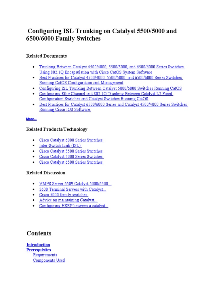 Configuring ISL Trunking On Catalyst 5500/5000 and 6500/6000 Family Switches | Download Free PDF ...