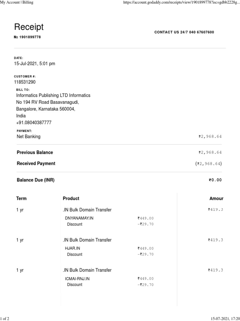 GODADDY Invoice For Domain Renwal | PDF | Payments | Trade