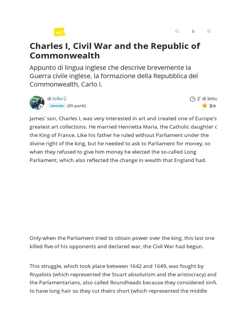 Charles I, Civil War and The Republic of Commonwealth | PDF