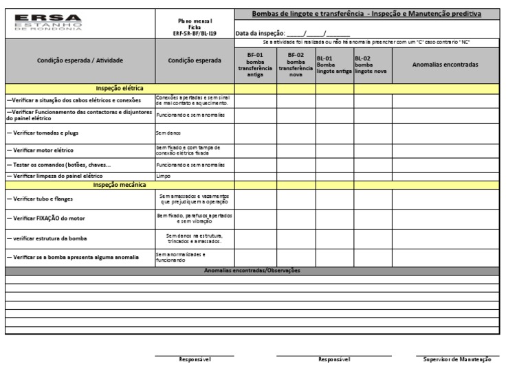 Check List de Inspeção BOMBAS | PDF | Bens manufaturados