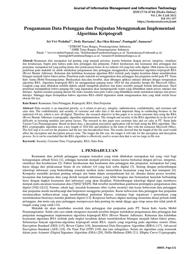 Pengamanan Data Pelanggan Dan Penjualan Menggunakan Implementasi ...