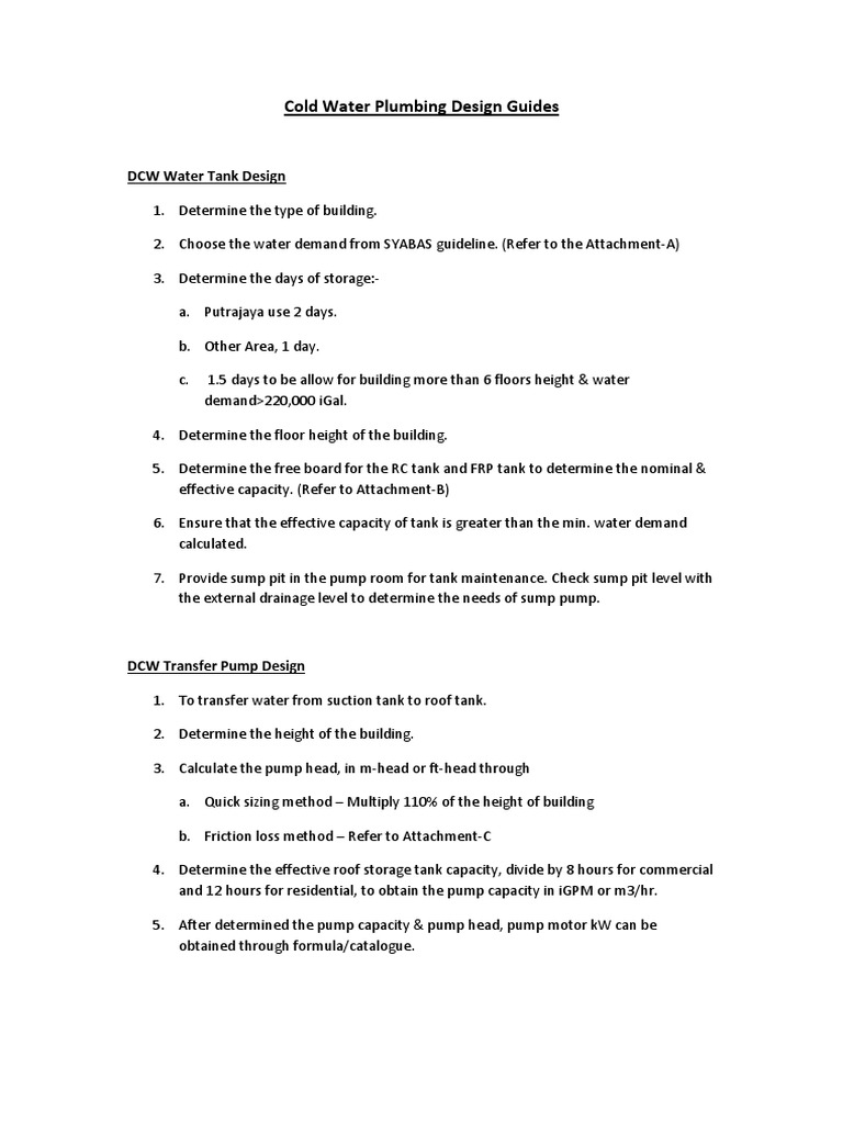Cold Water Plumbing Design Guide | PDF | Plumbing | Pump