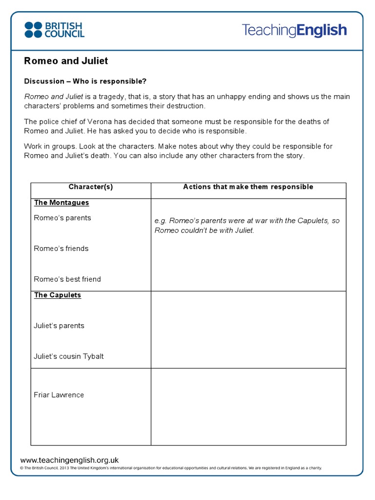 Romeo & Juliet Student Worksheet | PDF