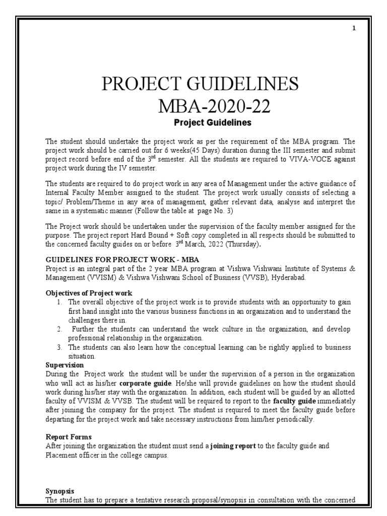 MBA-Project Guidelines | PDF | Statistics | Master Of Business Administration