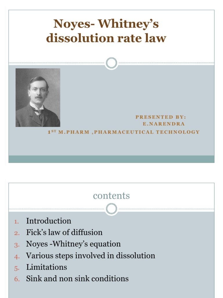 Noyes Whitney Dissolution Rate Law1 | PDF | Solubility | Diffusion