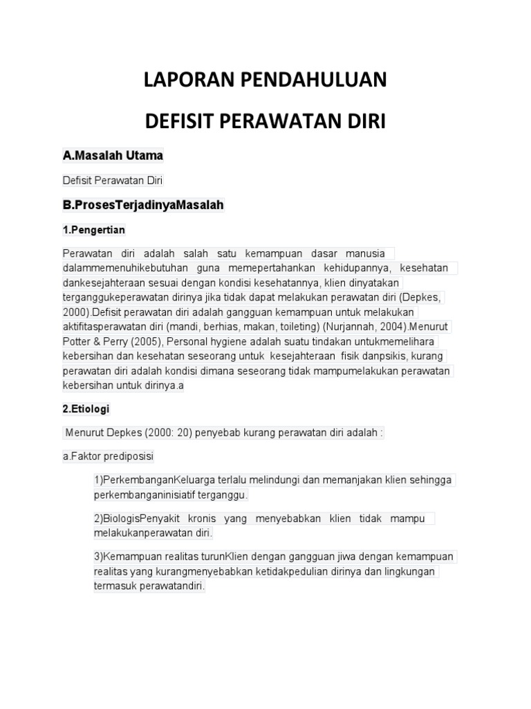 Laporan Pendahuluan Defisit Keperawatan Diri 00 | PDF