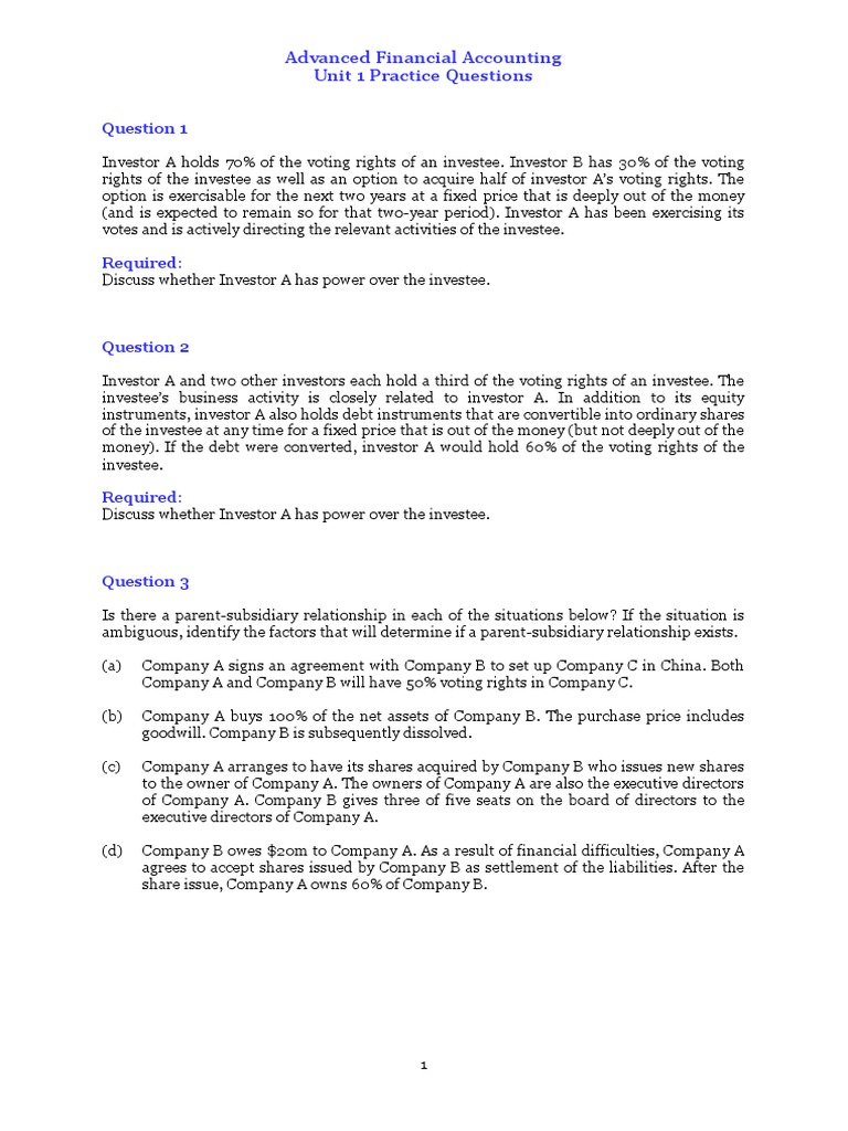 Unit 1 Practice Questions | PDF | Investing | Option (Finance)