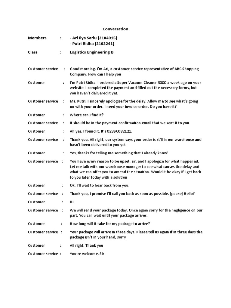 Customer Service Conversation | PDF