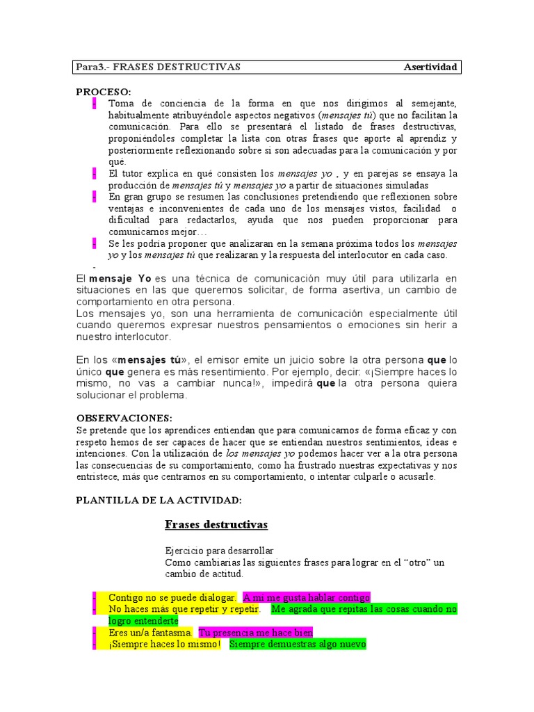 4.3 Asertividad Frases Destructivas | PDF