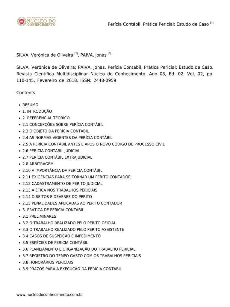 Modelo de Laudo - Perícia Contábil e Prática Pericial - Estudo de Caso ...