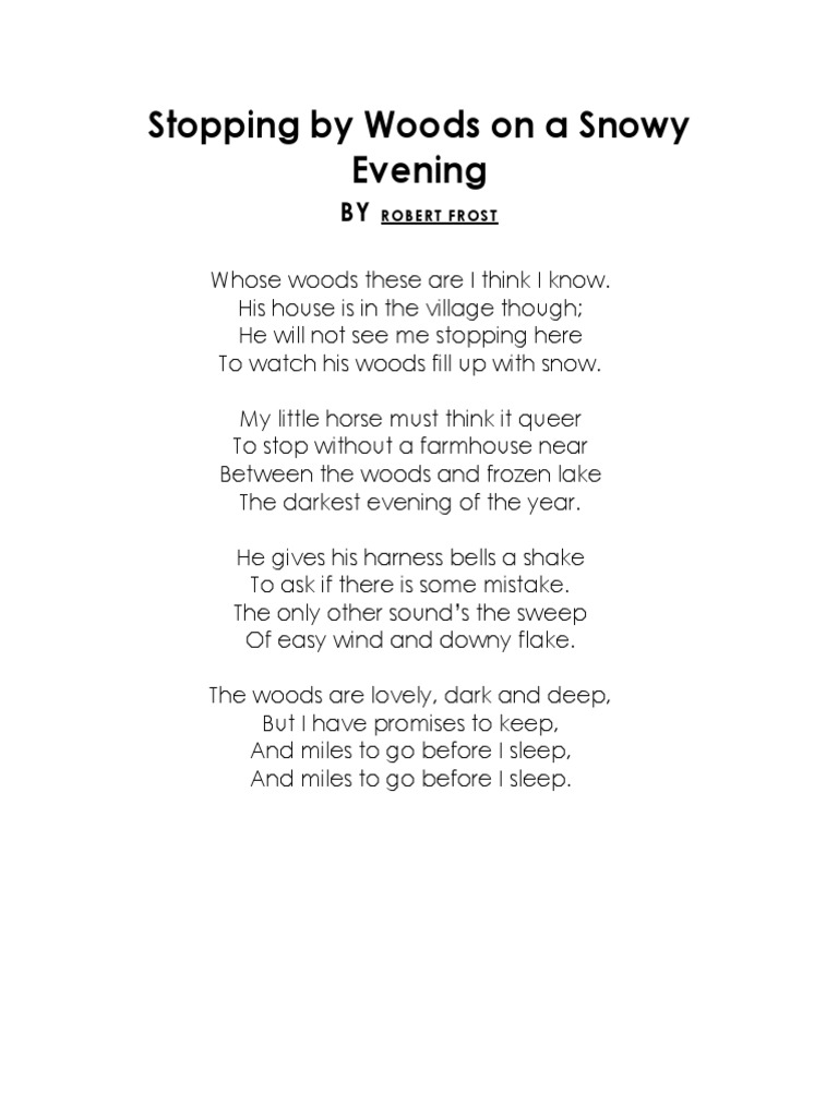 Stopping by Woods On A Snowy Evening: Robert Frost | PDF | Mystery ...