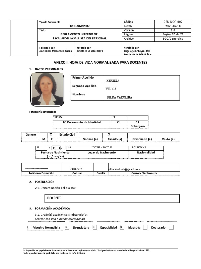 Hoja Normalizada para Docentes 2022 | PDF | Bolivia | Software de la ...