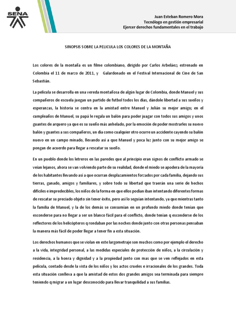 Sinopsis Sobre La Pelicula Los Colores de La Montaña | PDF | Colombia