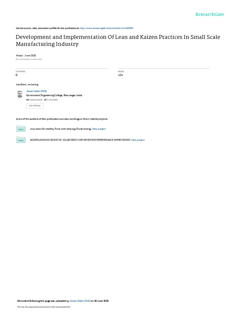 Development And Implementation Of Lean And Kaizen Practices In Small