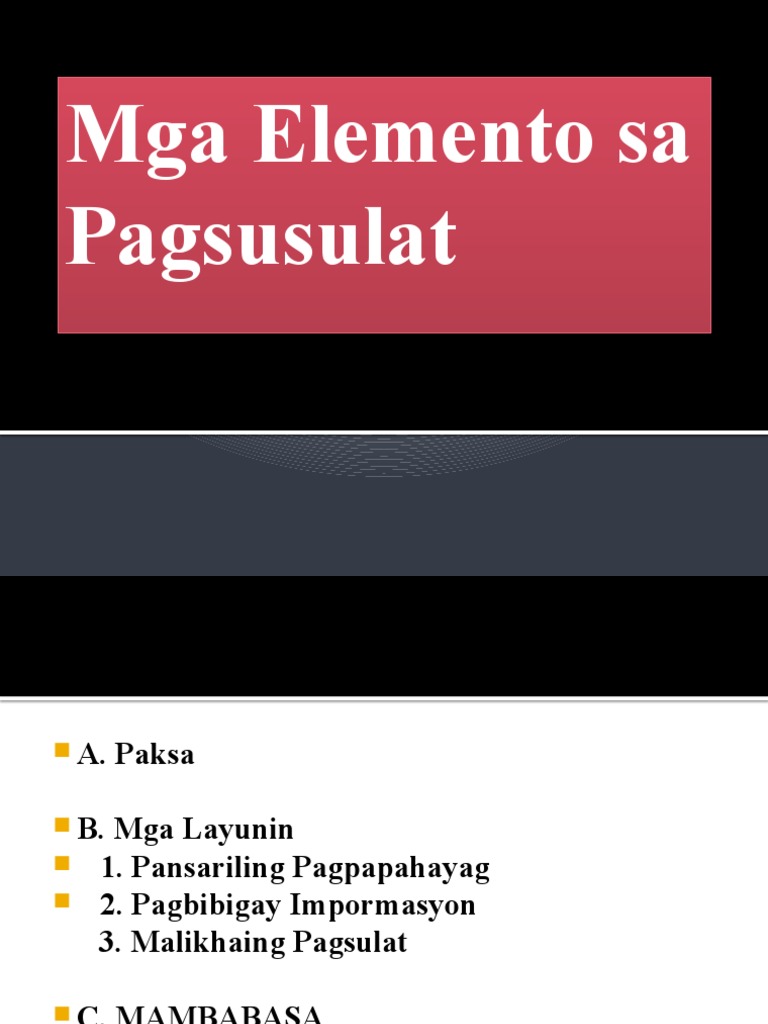 Mga Elemento Sa Pagsusulat | PDF