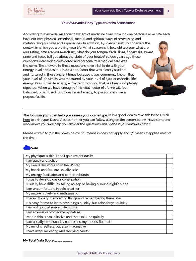 Your Ayurvedic Body Type or Dosha Assessment | PDF | Ayurveda | Health ...