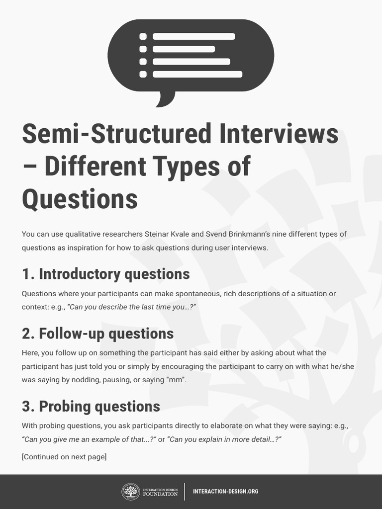 Semi-Structured Interviews - Different Types of Questions: 1 ...