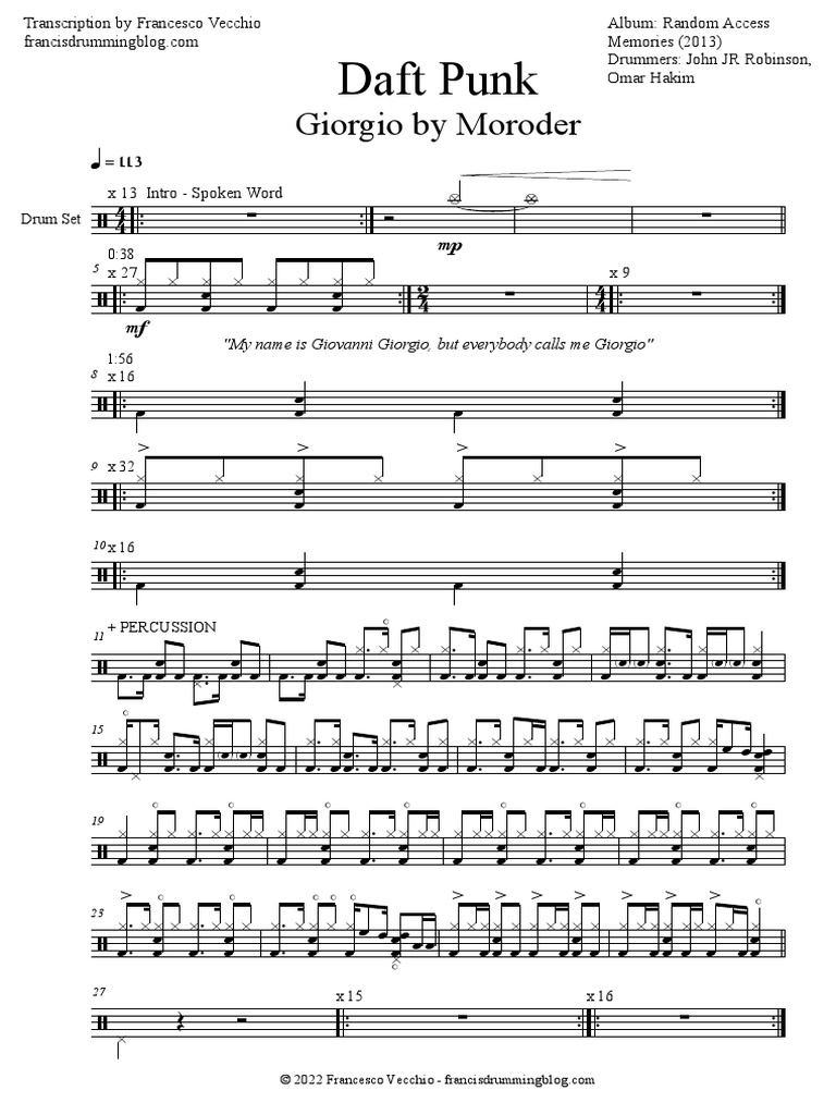 Daft Punk - Giorgio by Moroder (Drum Sheet Music) PREVIEW | PDF