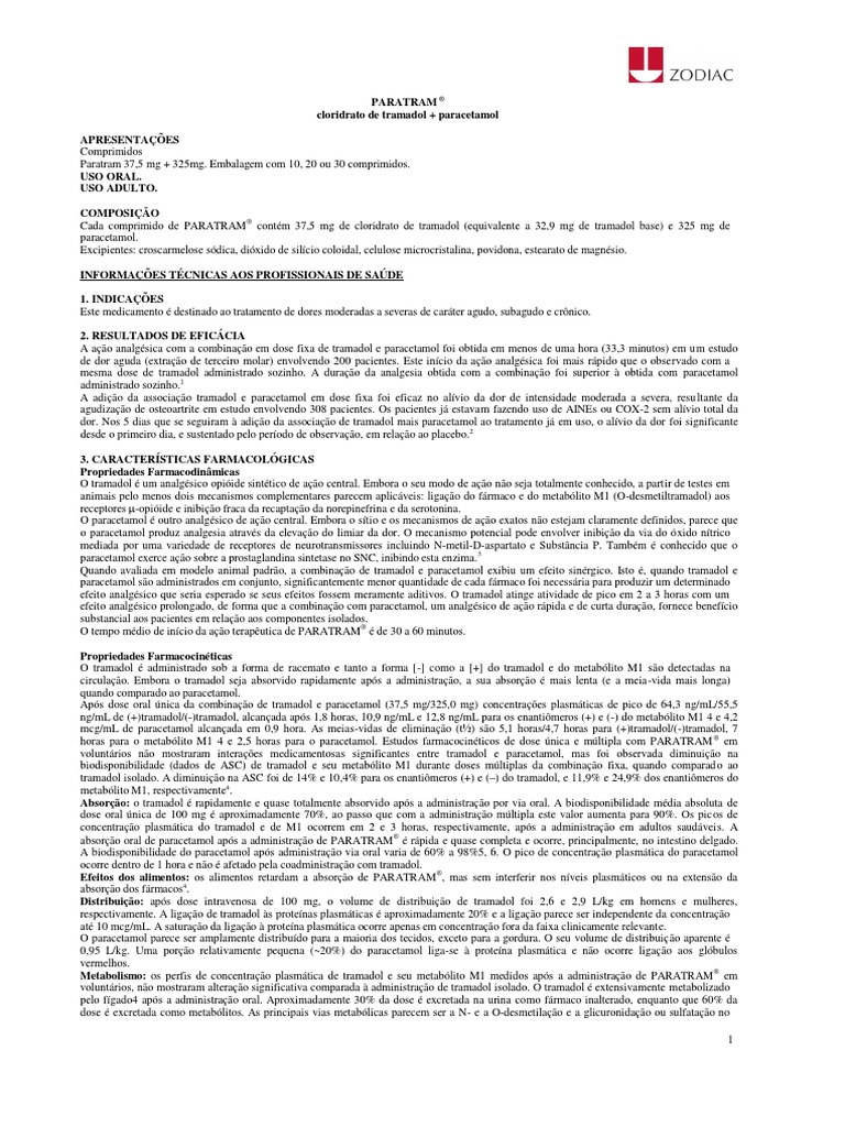 Paratram - Bula Profissional | PDF | Gravidez | Especialidades médicas